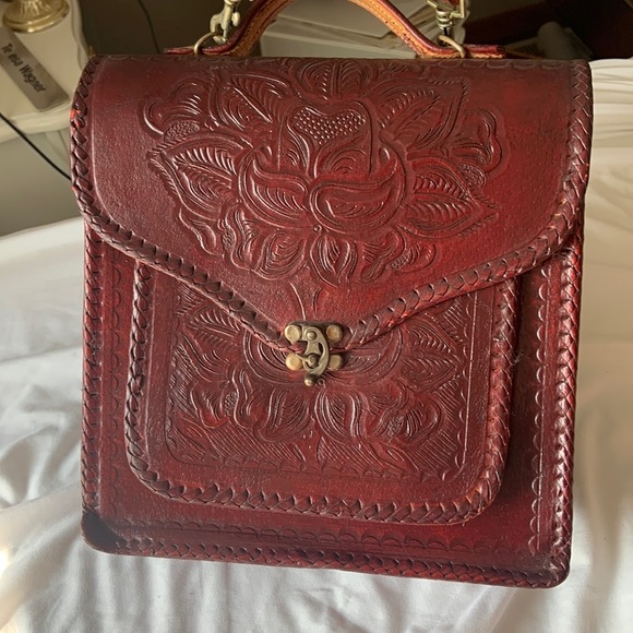 Bags | Vintage Square Tooled Leather Crossbody Bag | Poshmark